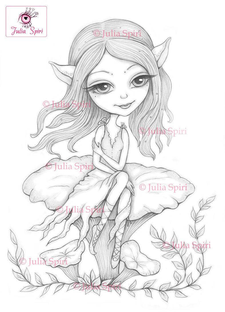 Coloring Page, Whimsy Elf. Alais – The Art of Julia Spiri