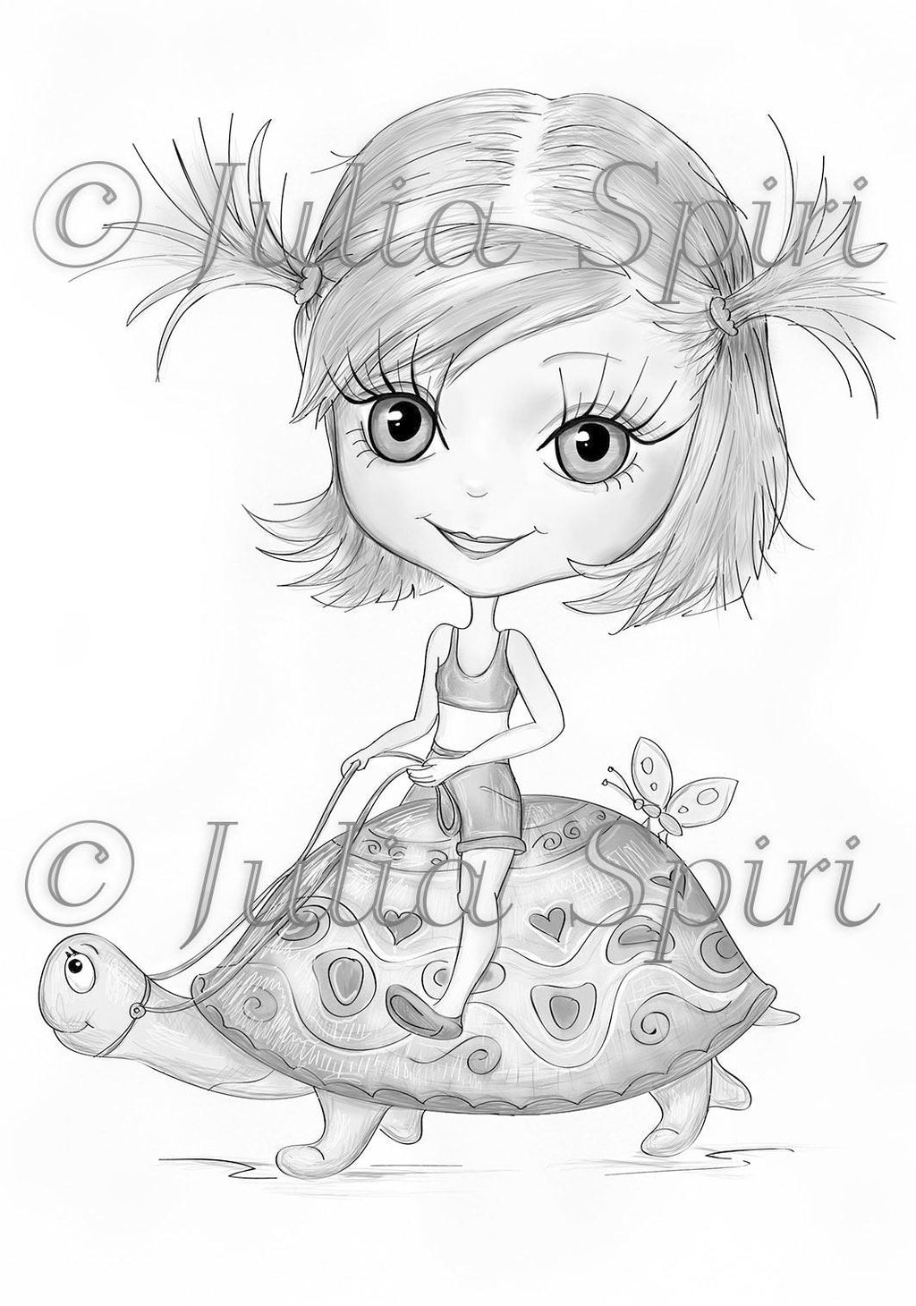 Coloring page. Girl on a Turtle – The Art of Julia Spiri