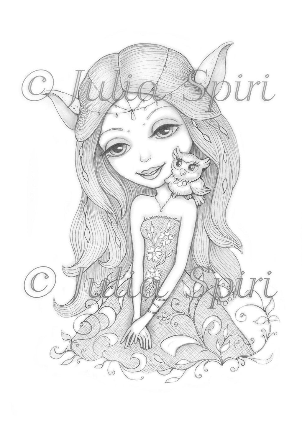 Coloring Page, Elf. Keya – The Art of Julia Spiri