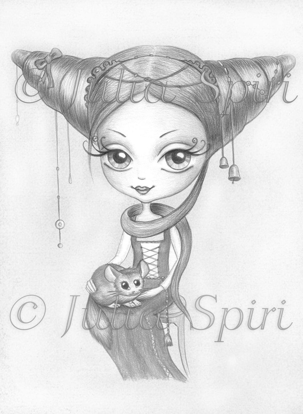 Coloring page, Gothic Girl. Griselda with chinchilla – The Art of Julia ...
