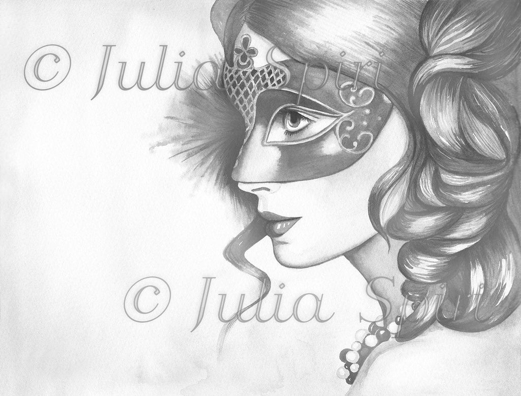 Grayscale Coloring Page, Venice Women. Venetian Mask – The Art of Julia ...